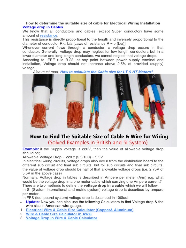 Determining the Proper Cable Size for Electrical Wiring Installations ...