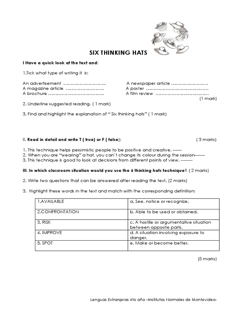 Six Thinking Hats More Activities | PDF | Language Arts & Discipline