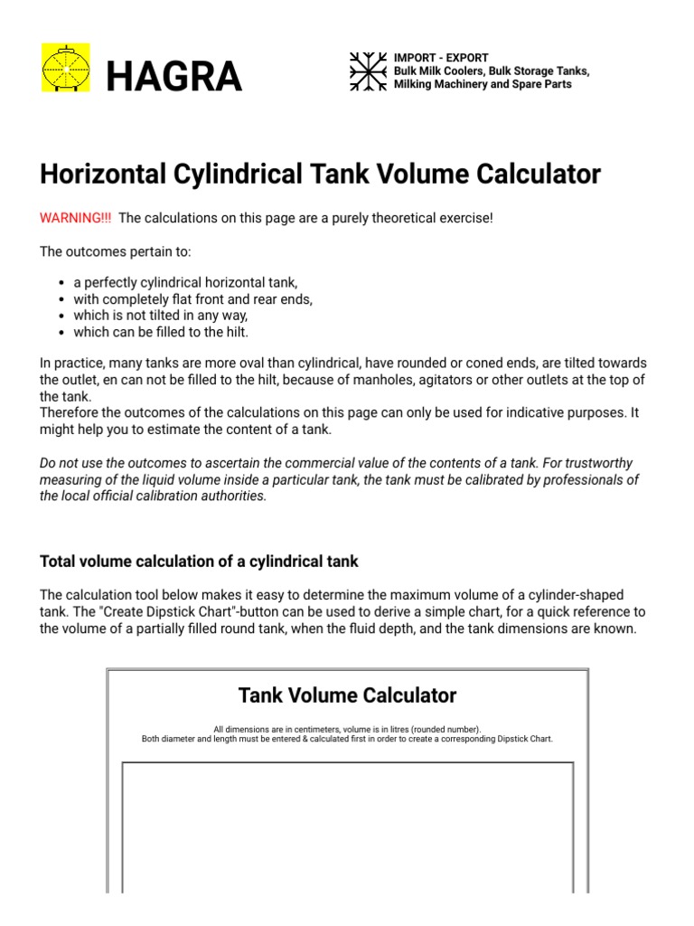 Horizontal Cylindrical Tank Volume and Level Calculator.pdf | Volume ...