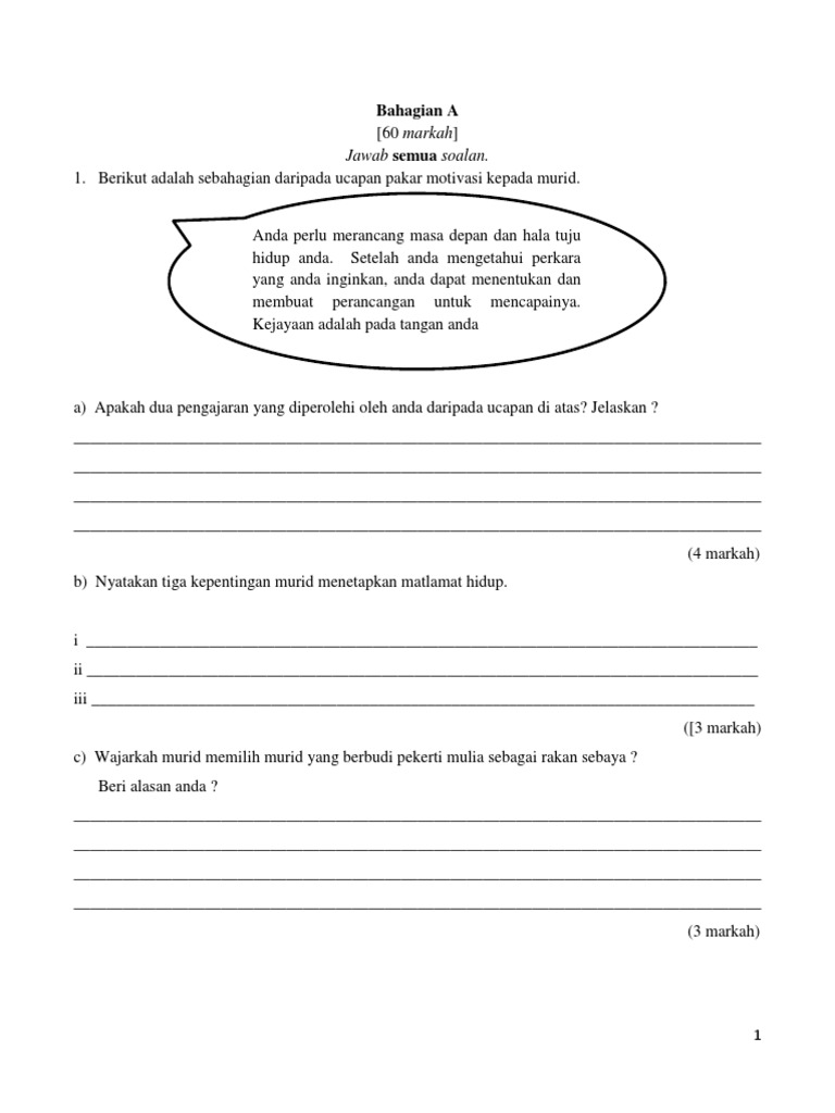 Set 01 - Soalan Peperiksaan Percubaan SPM Moral 2016 | PDF