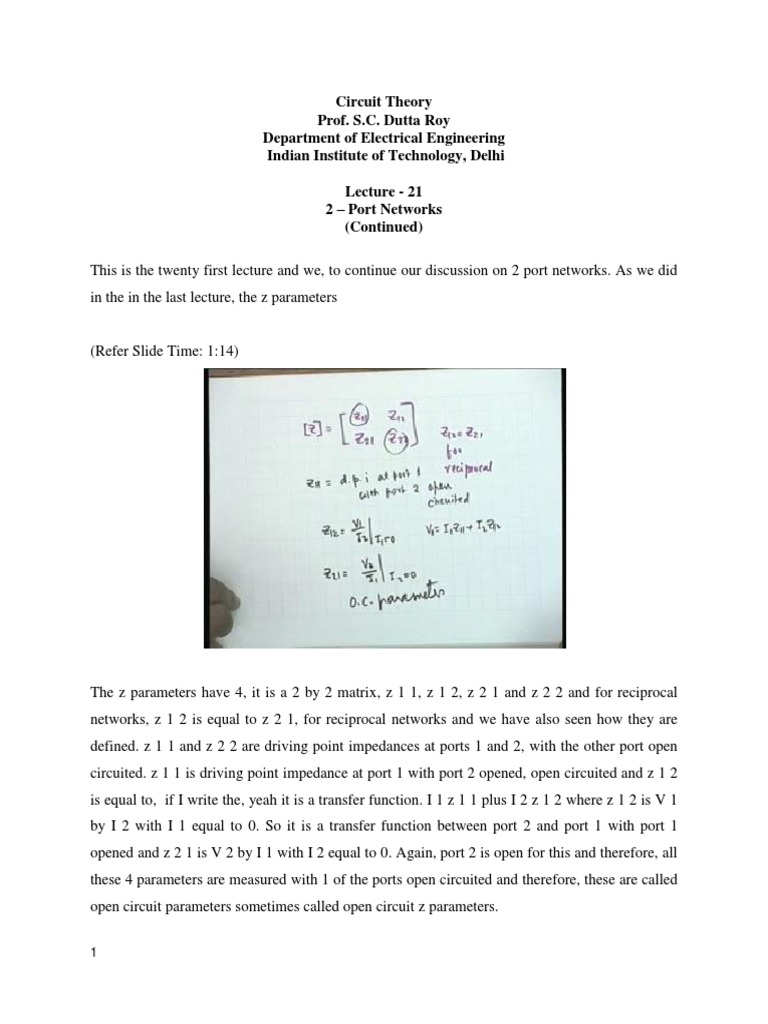 Lec 21 | PDF | Matrix (Mathematics) | Electrical Impedance