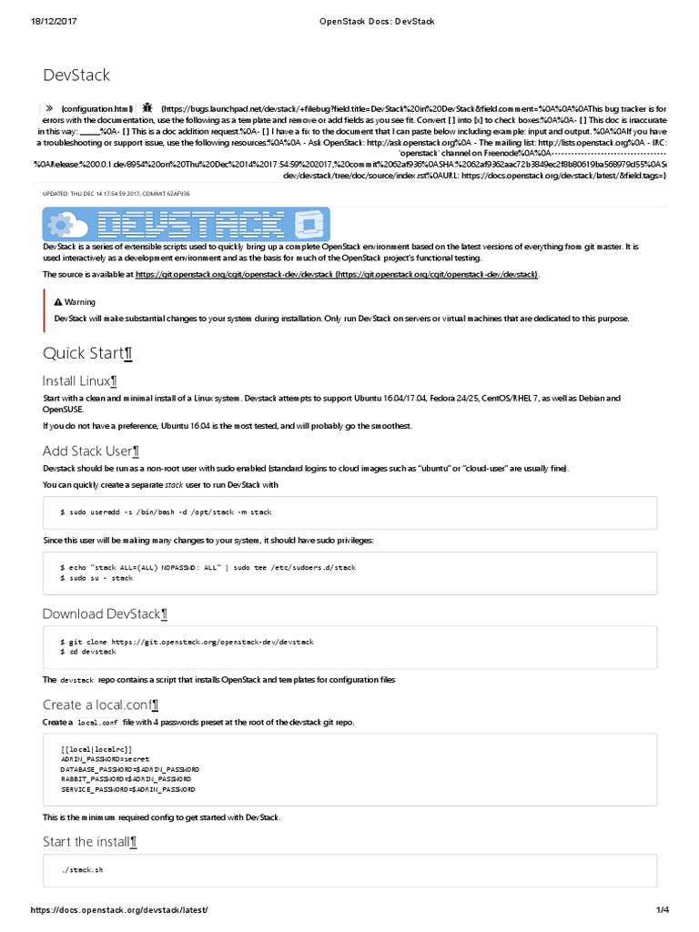 OpenStack Docs - DevStack | PDF | Open Stack | System Software