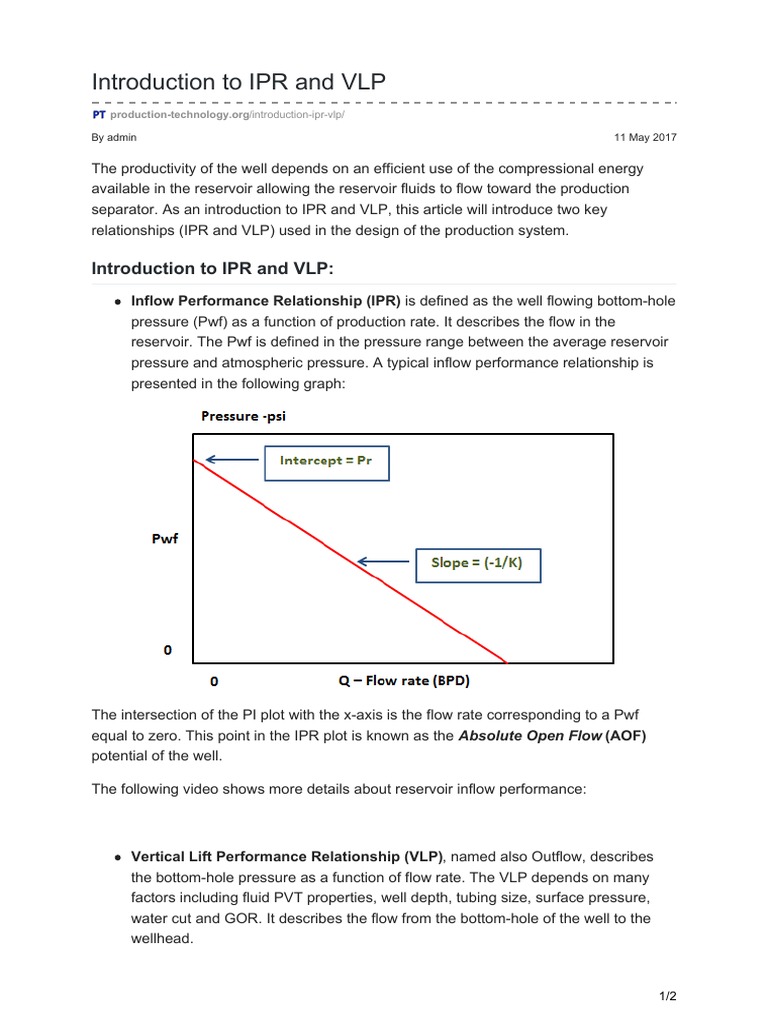 Introduction To IPR and VLP | PDF | Lift (Force) | Pressure