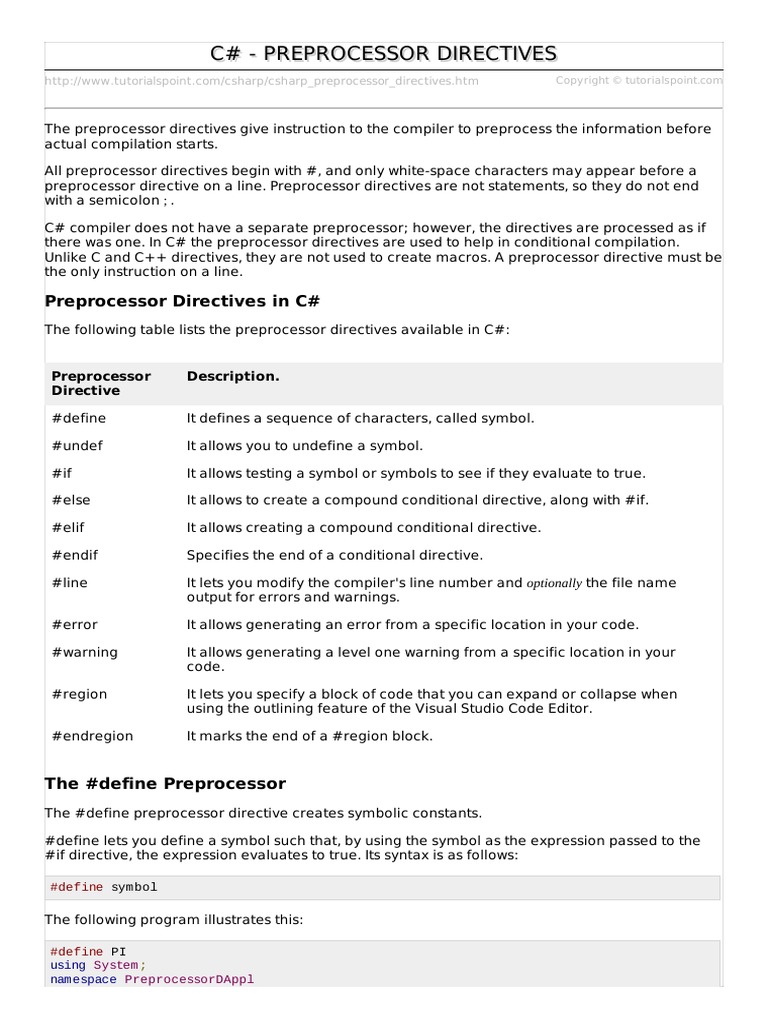 Csharp Preprocessor Directives | PDF | C Sharp (Programming Language) | Areas Of Computer Science