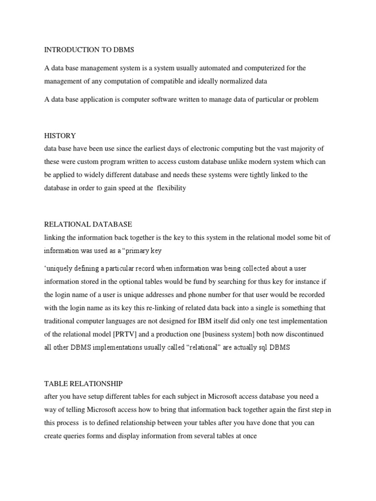 Introduction To Dbms | PDF | Microsoft Access | Databases