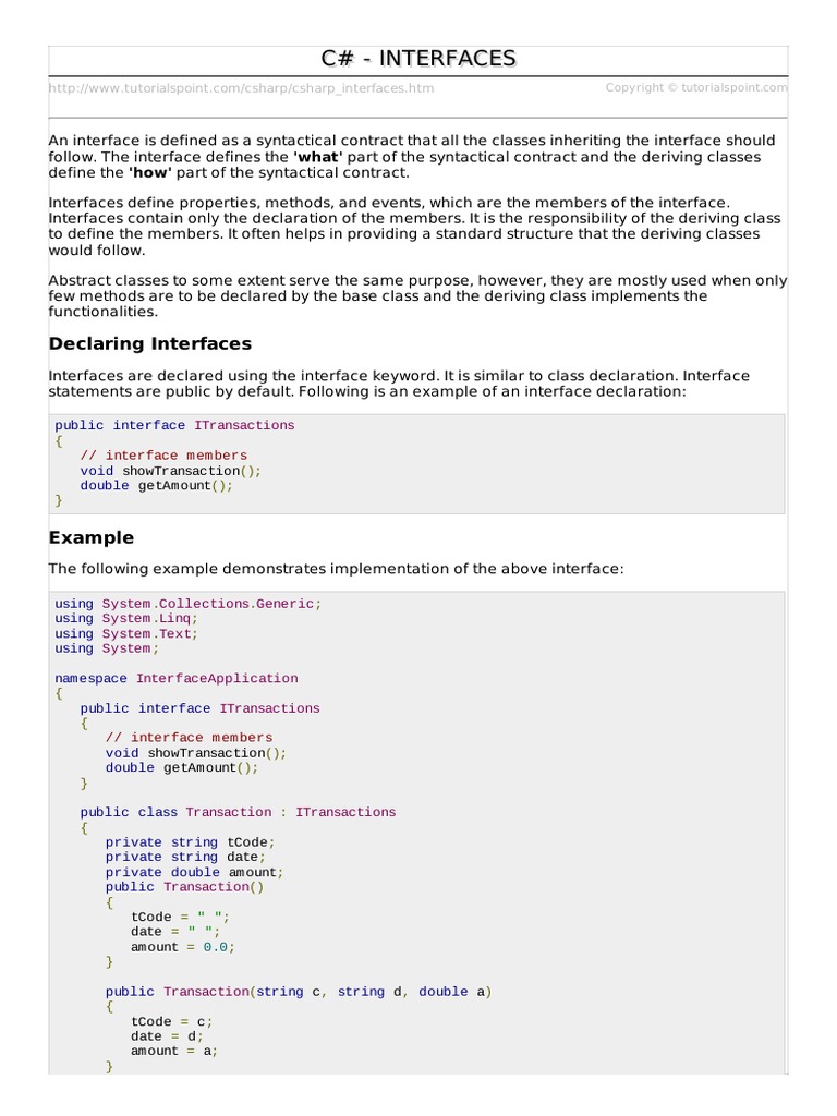 Csharp Interfaces Pdf Class Computer Programming C Sharp Programming Language