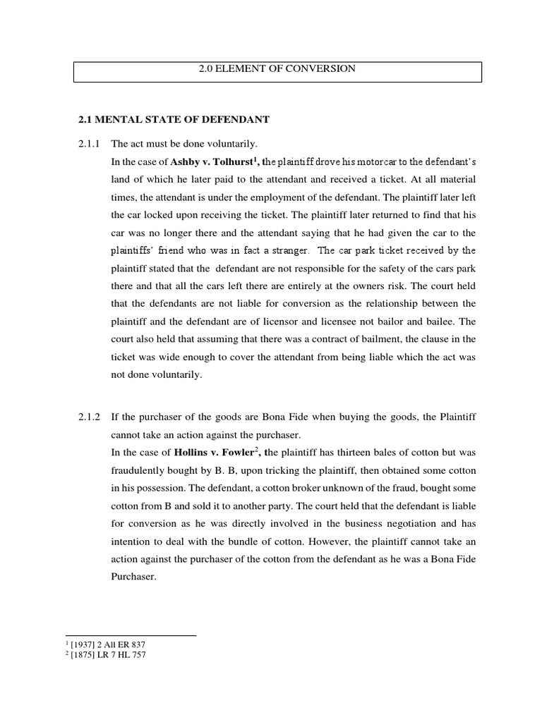 2.0 Element of Conversion (Latest) | PDF | Conversion (Law) | Civil Law ...