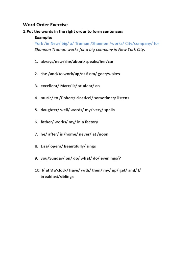 2 Word Order Exercise | PDF