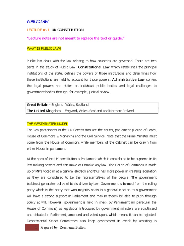 UK Constitution Overview and Principles | PDF | Parliament Of The ...