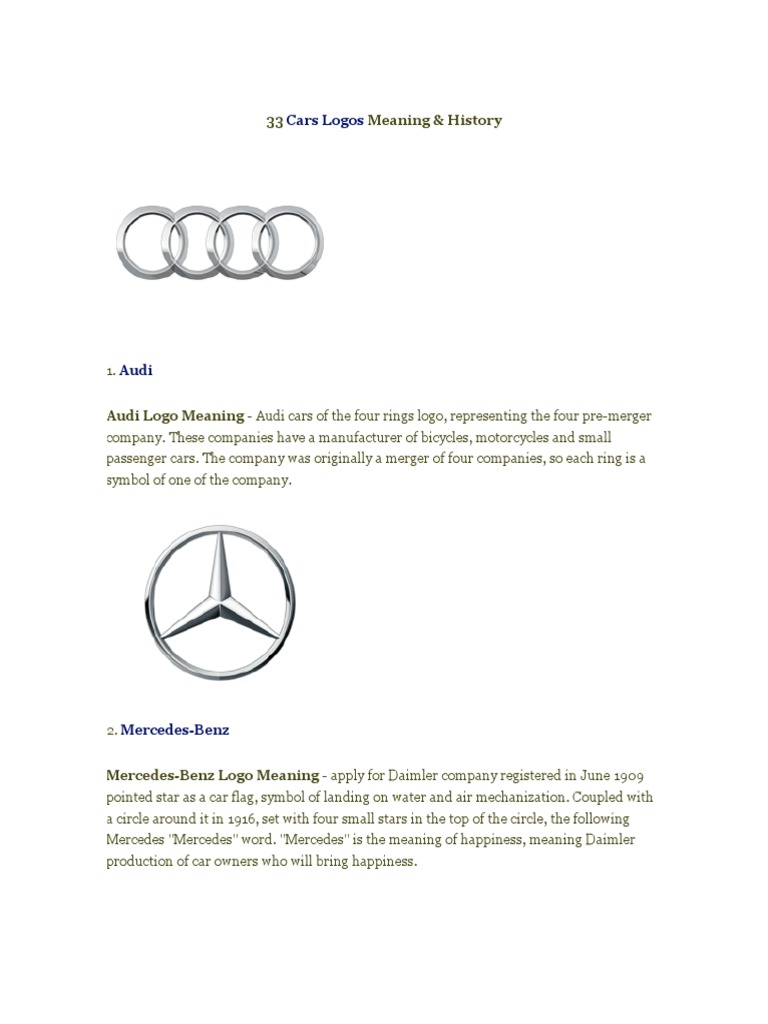 33 Cars Logos Meaning & History - Carlogos | PDF | Opel | Mercedes Benz