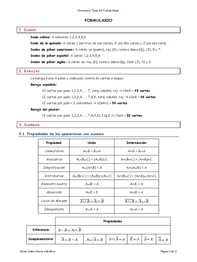 Formulario Tema 14. Probabilidad | Probabilidad | Probabilidades y estadísticas | Prueba ...