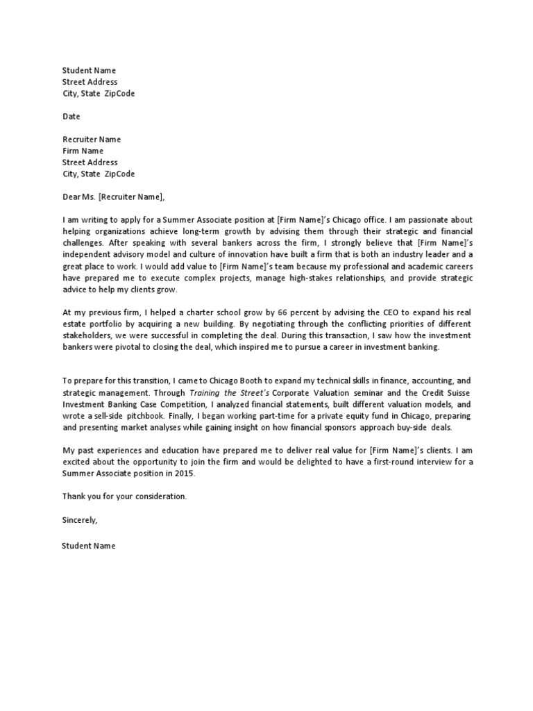 IB Internship Cover Letter | PDF