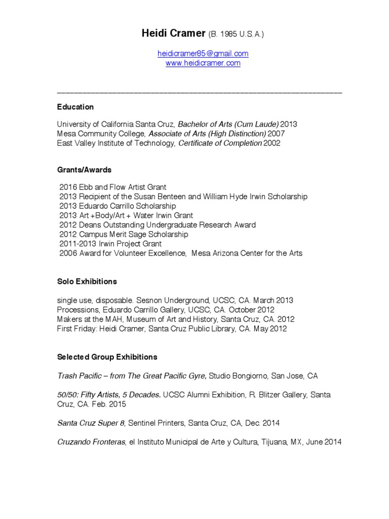 Heidi Cramer CV Resume 2018 | PDF | Museology | Museum
