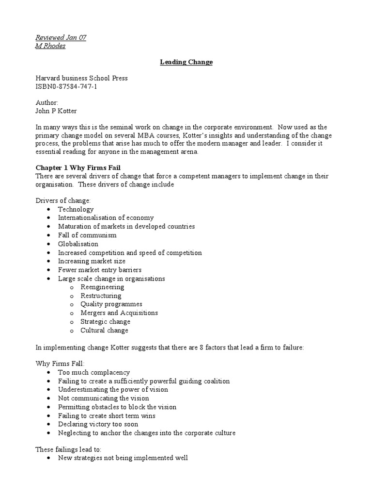 Leading Change | PDF | Leadership | Strategic Management