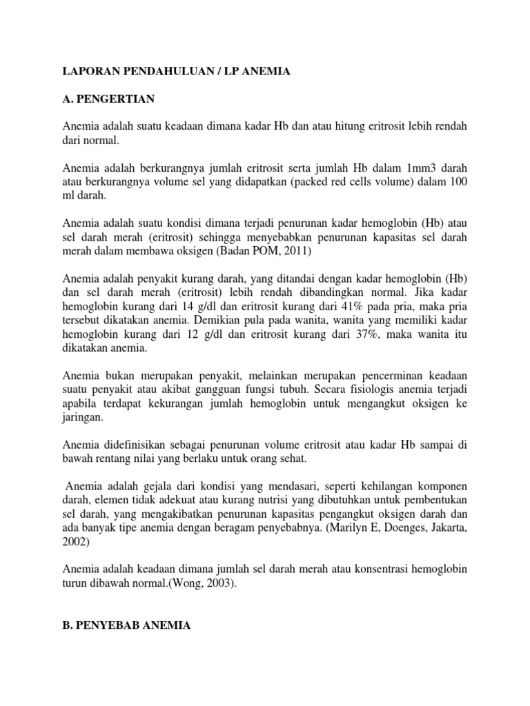 Laporan Pendahuluan Anemia Anak | PDF