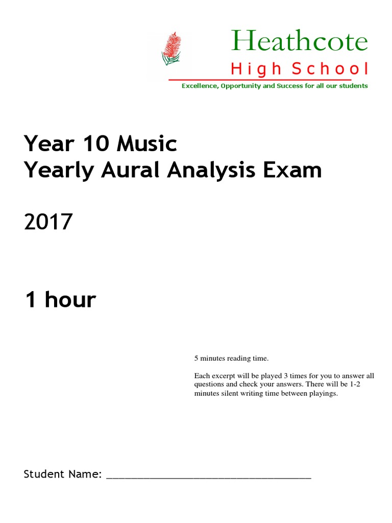 Year 10 Music Yearly Aural Analysis Exam: Heathcote | PDF | Song Structure | Entertainment