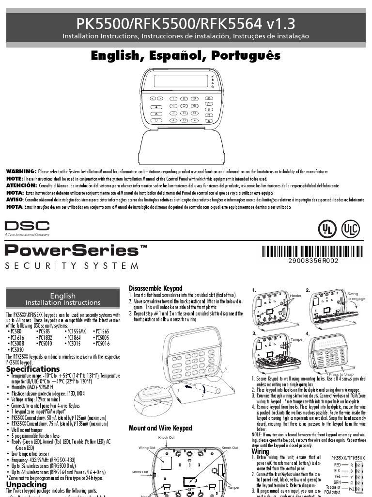 PK5500 RFK5500 RFK5564 Installation Sheet 29008356R002 | PDF ...