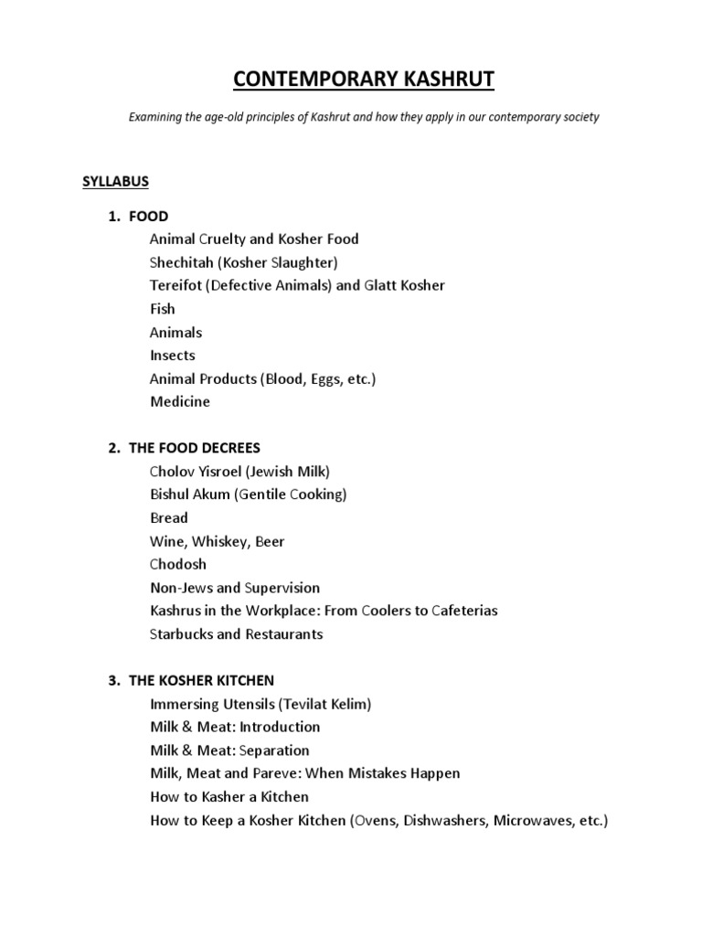 Contemporary Kashrut Outline | PDF | Wellness | Science & Mathematics