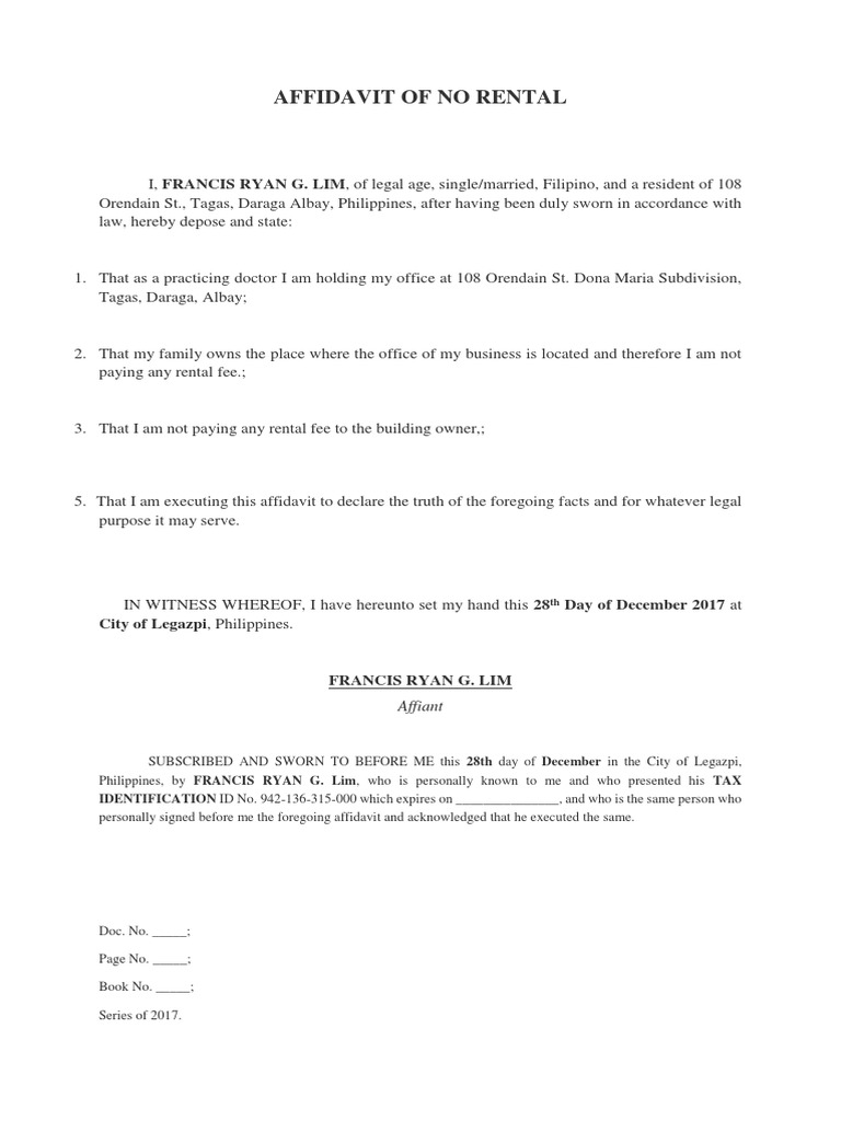 Affidavit of No Rental | PDF