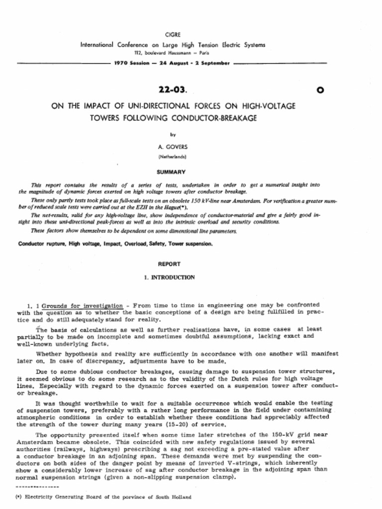 On The Impact 0F Uni-Directional Forces On High-Voltage Towers ...