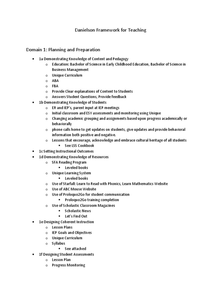 Danielson Framework For Teaching | PDF | Individualized Education ...
