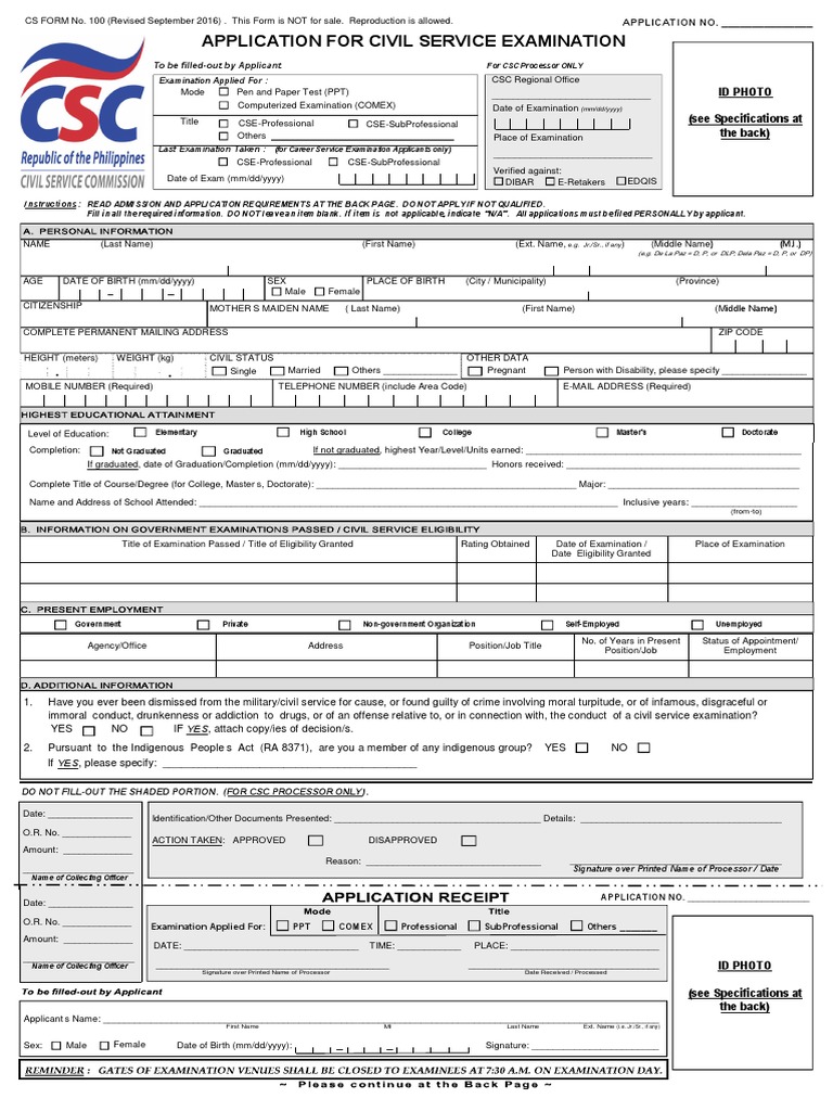 6 CS Form 100 Revised September 2016 PDF | PDF | Identity Document ...