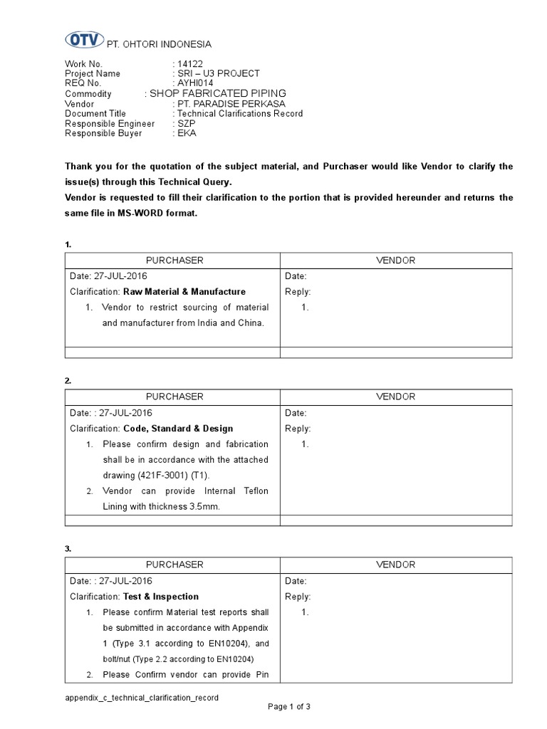Technical Clarification for SHOP FABRICATING PIPING | Computing And ...