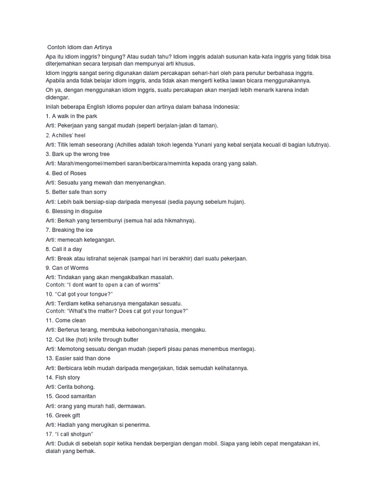 Contoh Idiom Dan Artinya | PDF