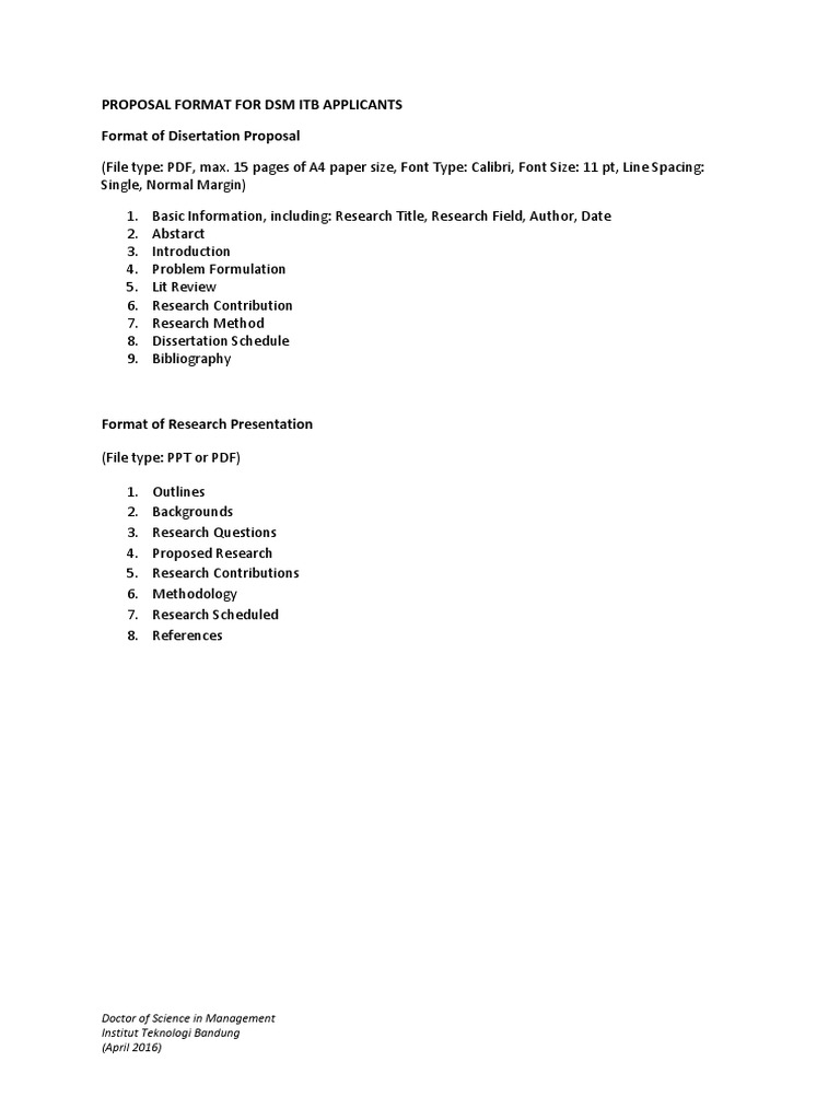 Proposal Format For DSM Itb Applicant | PDF