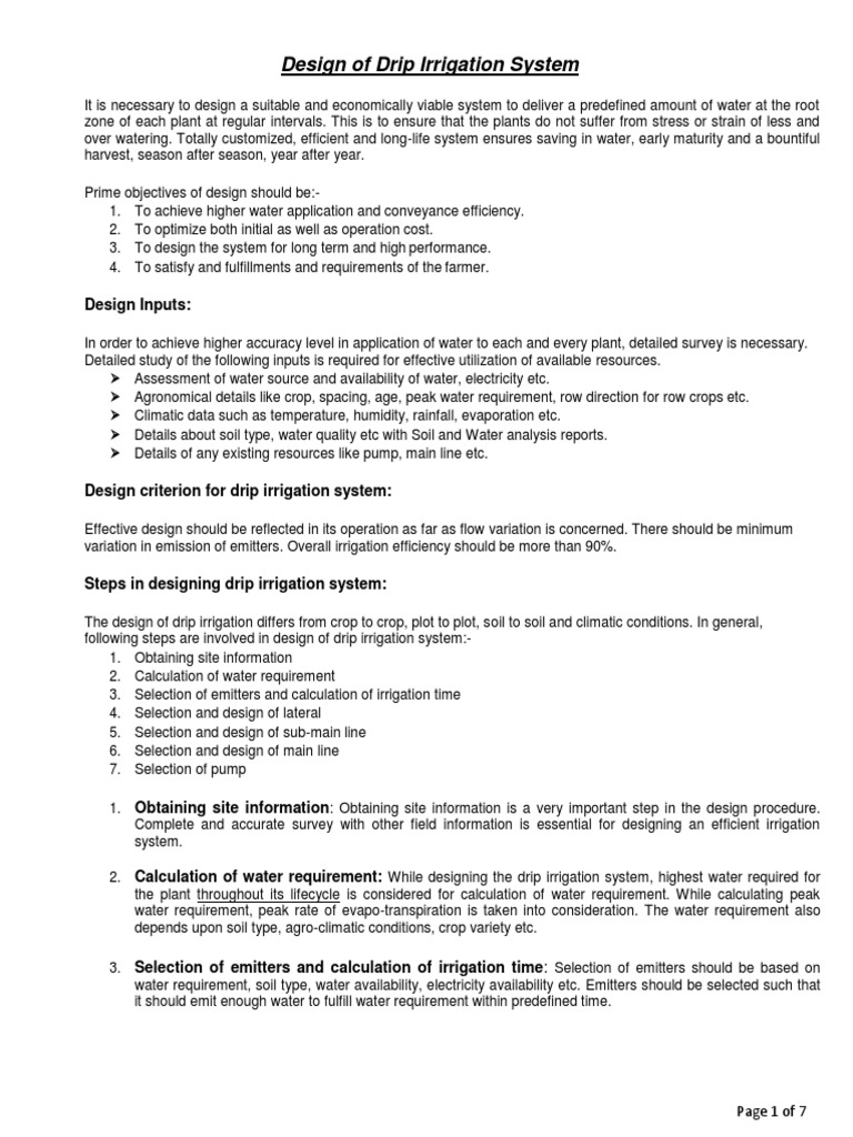Drip Irrigation System Design Guide | PDF | Irrigation | Pump