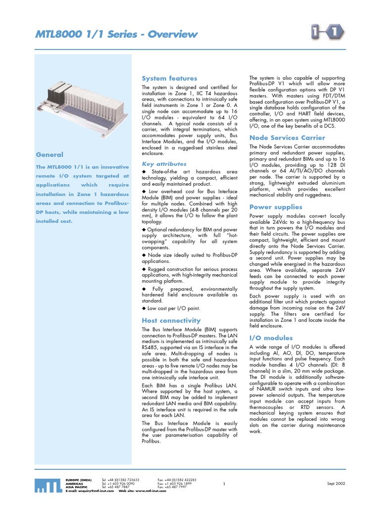 MTL8000 1-1 Overview PDF | PDF | Power Supply | Input/Output