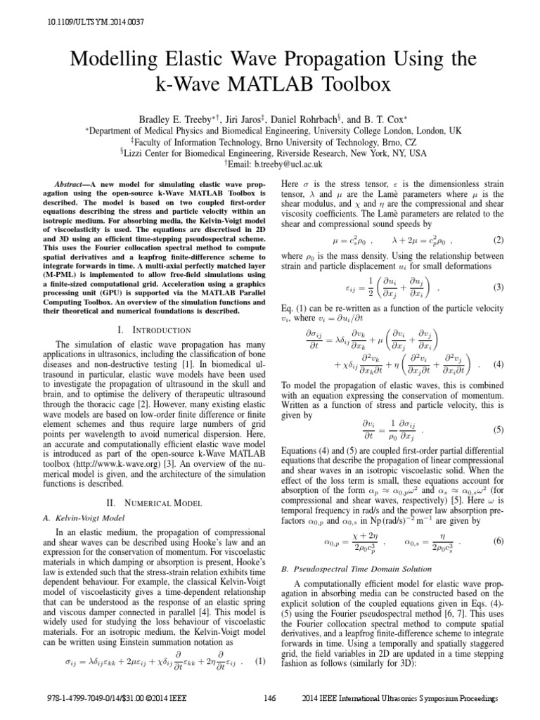 Modelling Elastic Wave Propagation Using The K-Wave Matlab Toolbox | PDF | Linear Elasticity ...