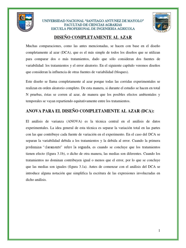 Diseño Completamente Al Azar | PDF | Análisis de variación | Diferencia