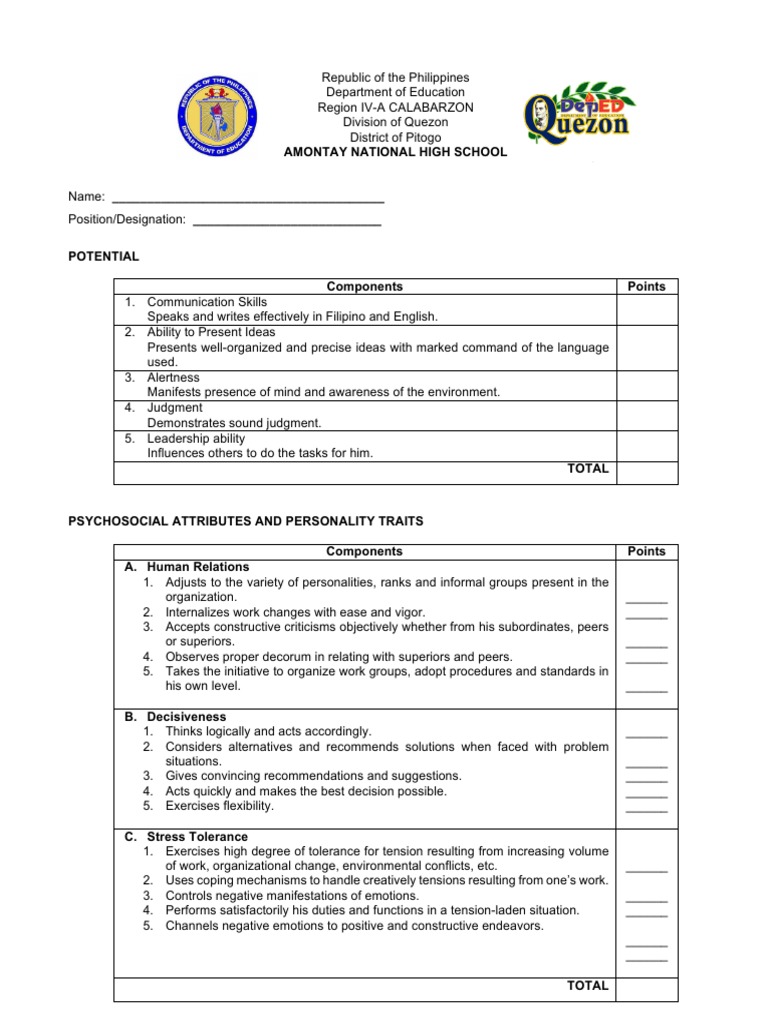 Psychosocial and Potential Form | PDF | Leadership | Neuropsychological ...