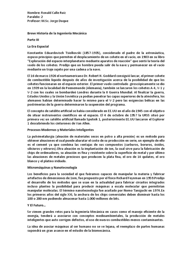Breve Historia De La Ingeniería Mecánica Parte 3 Pdf Cohete Aleación