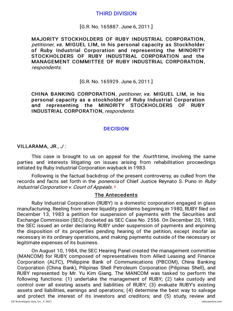 Majority Stockholders of Ruby Industrial Corp. v. Lim | PDF ...