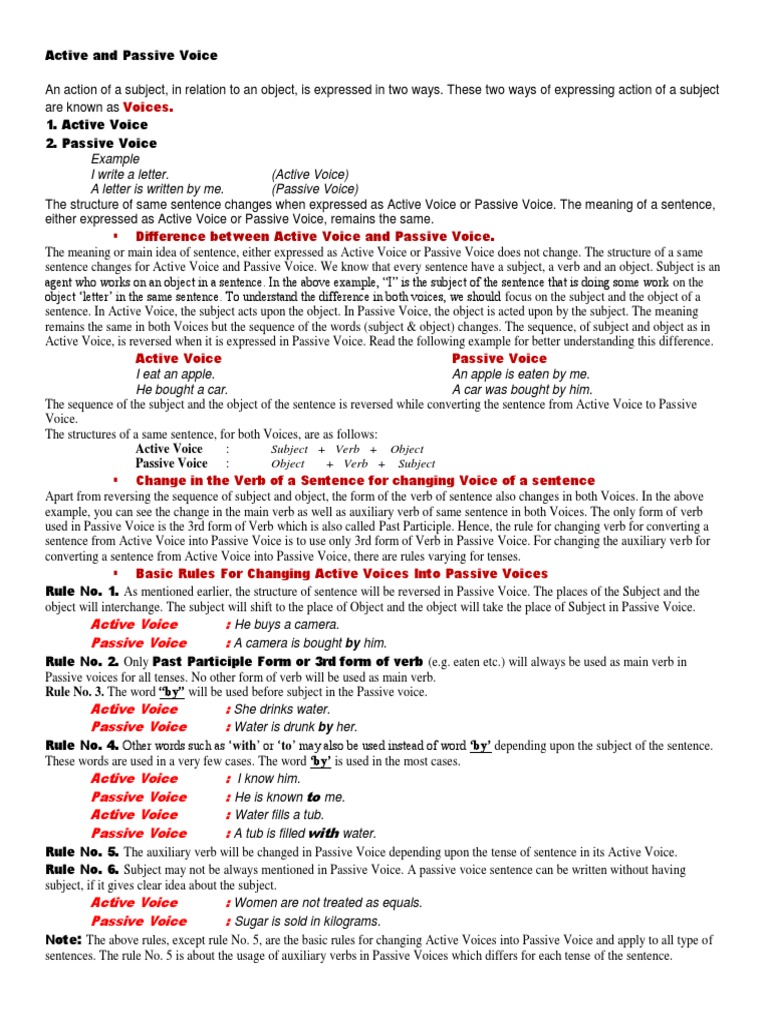 Active and Passive Voice | PDF | Verb | Grammatical Tense