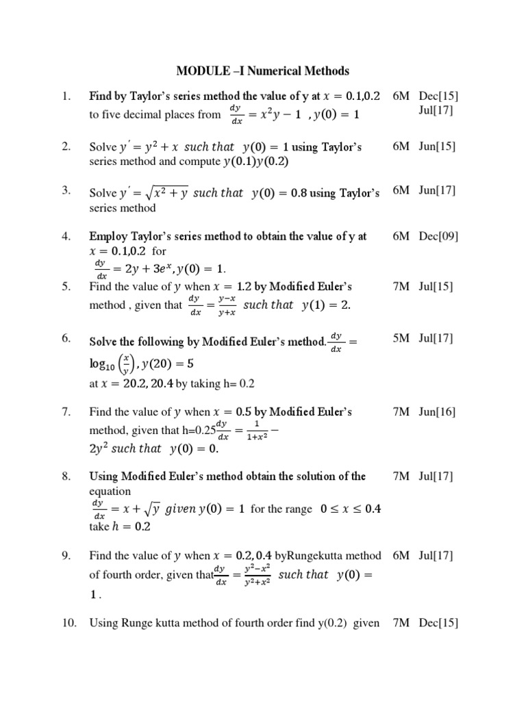 MODULE - I Numerical Methods | PDF | Computational Science | Differential Equations