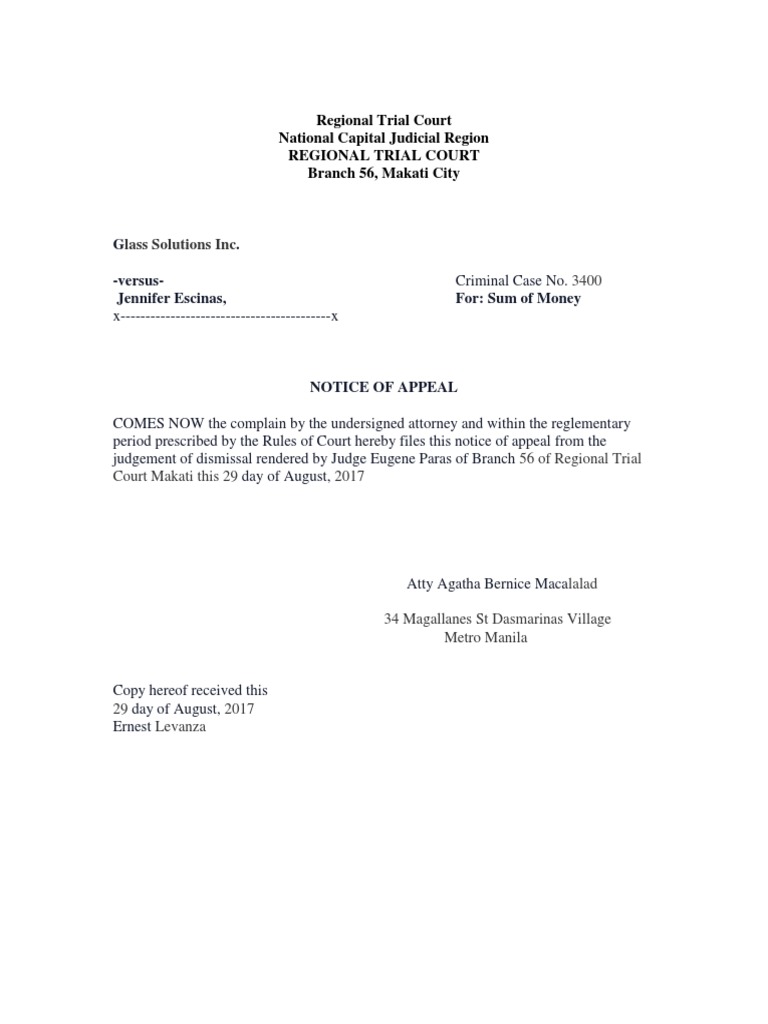 Notice of AppeaL | PDF