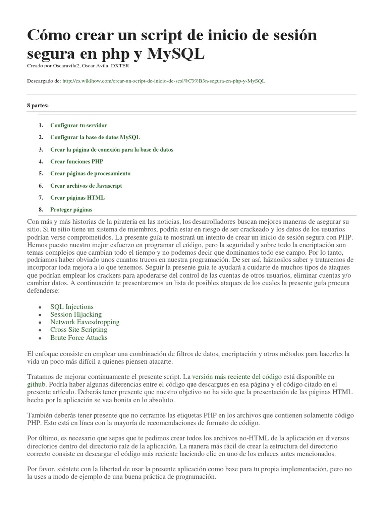 Cómo Crear Un Script de Inicio de Sesión Segura en PHP y MySQL | PDF | Contraseña | Servidor web