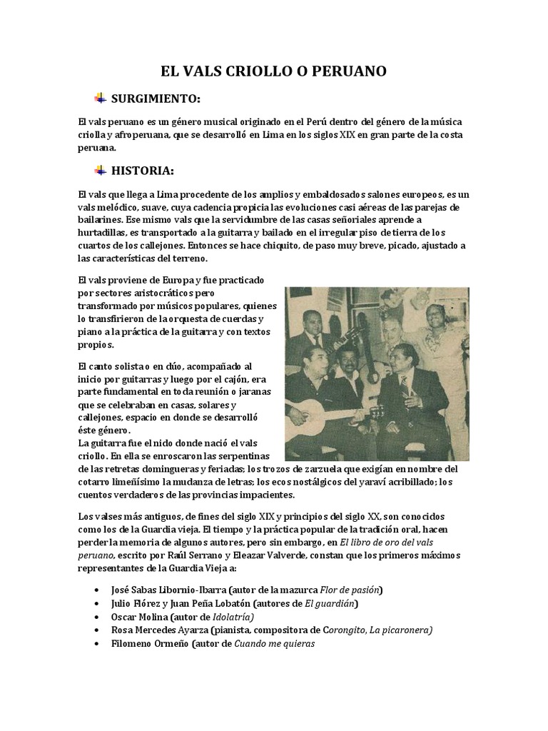 El Vals Criollo o Peruano | Descargar gratis PDF | Musica ...
