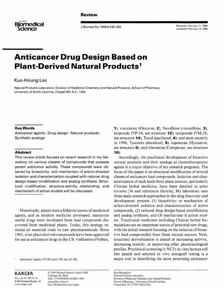 Anticancer Drug Design Based On Plant-Derived Natural Products | PDF ...