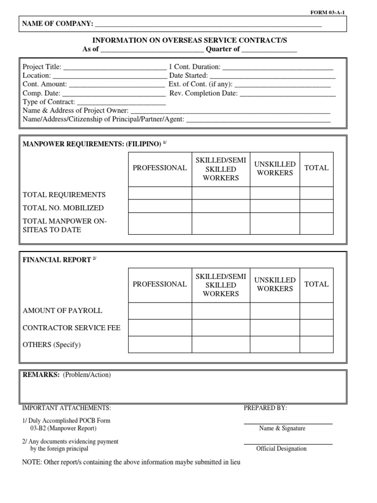 Information On Overseas Service Contract/S As of - Quarter of | PDF ...