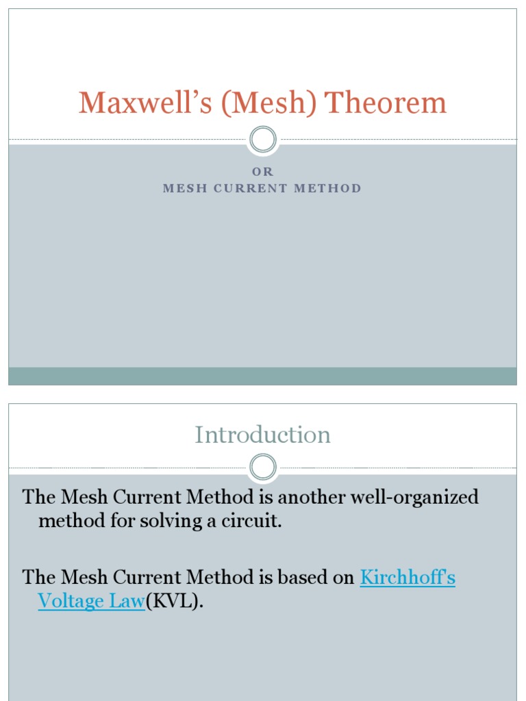 Maxwells Mesh Theorem Pdf Electrical Network Electric Current