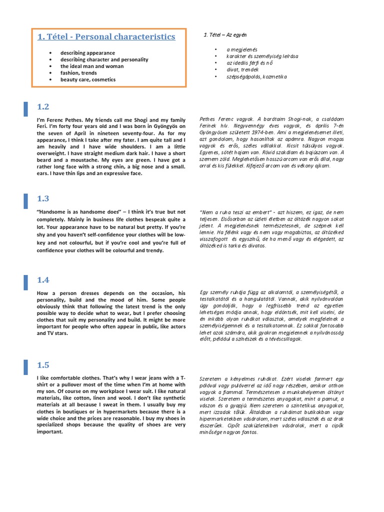 BME Personal Characteristics Tükör | PDF