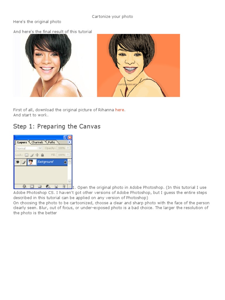 A Step-by-Step Tutorial for Cartoonizing a Photo | PDF | Adobe ...