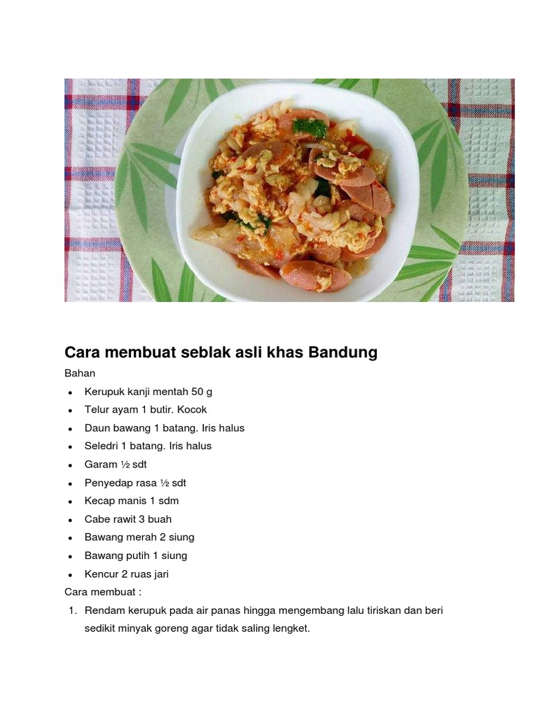 Cara Membuat Seblak Asli Khas Bandung | PDF