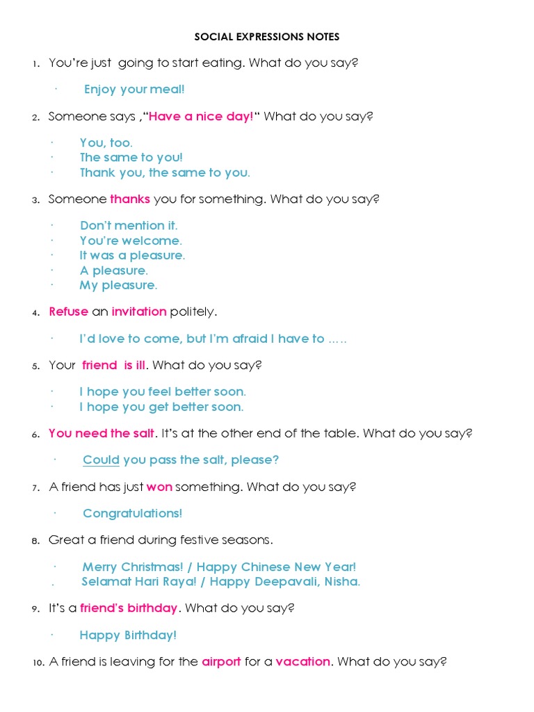 Common Phrases for Social Expressions and Interactions | PDF