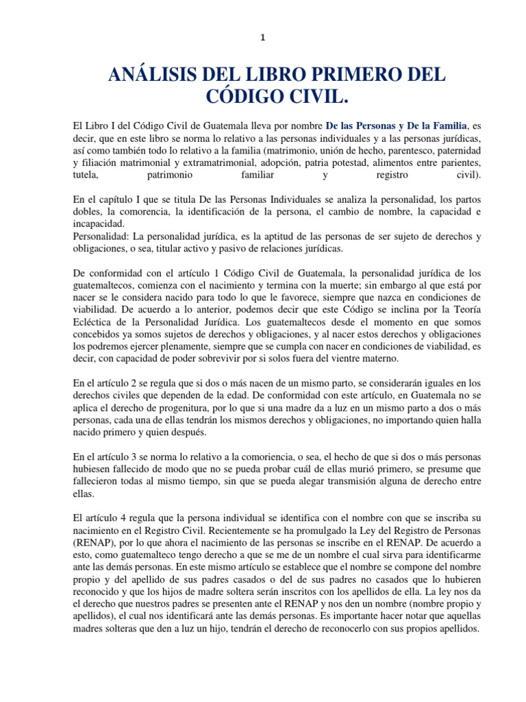 Análisis Del Libro Primero Del Código Civil | PDF | Ley Pública ...