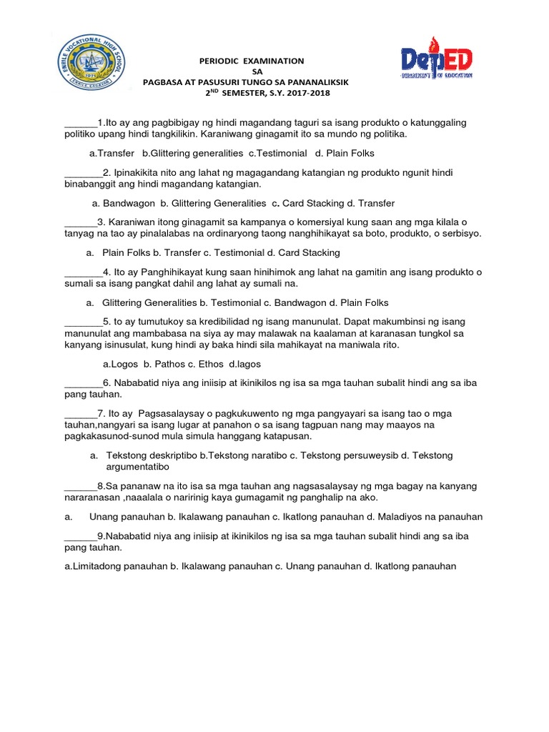 Filipino Exam | PDF